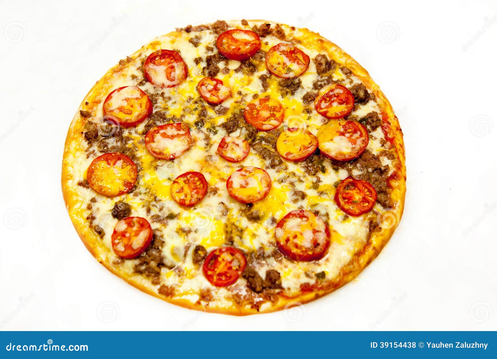 Pizza Redonda Com Carne E Verdes Foto de Stock - Imagem de amarelo ...