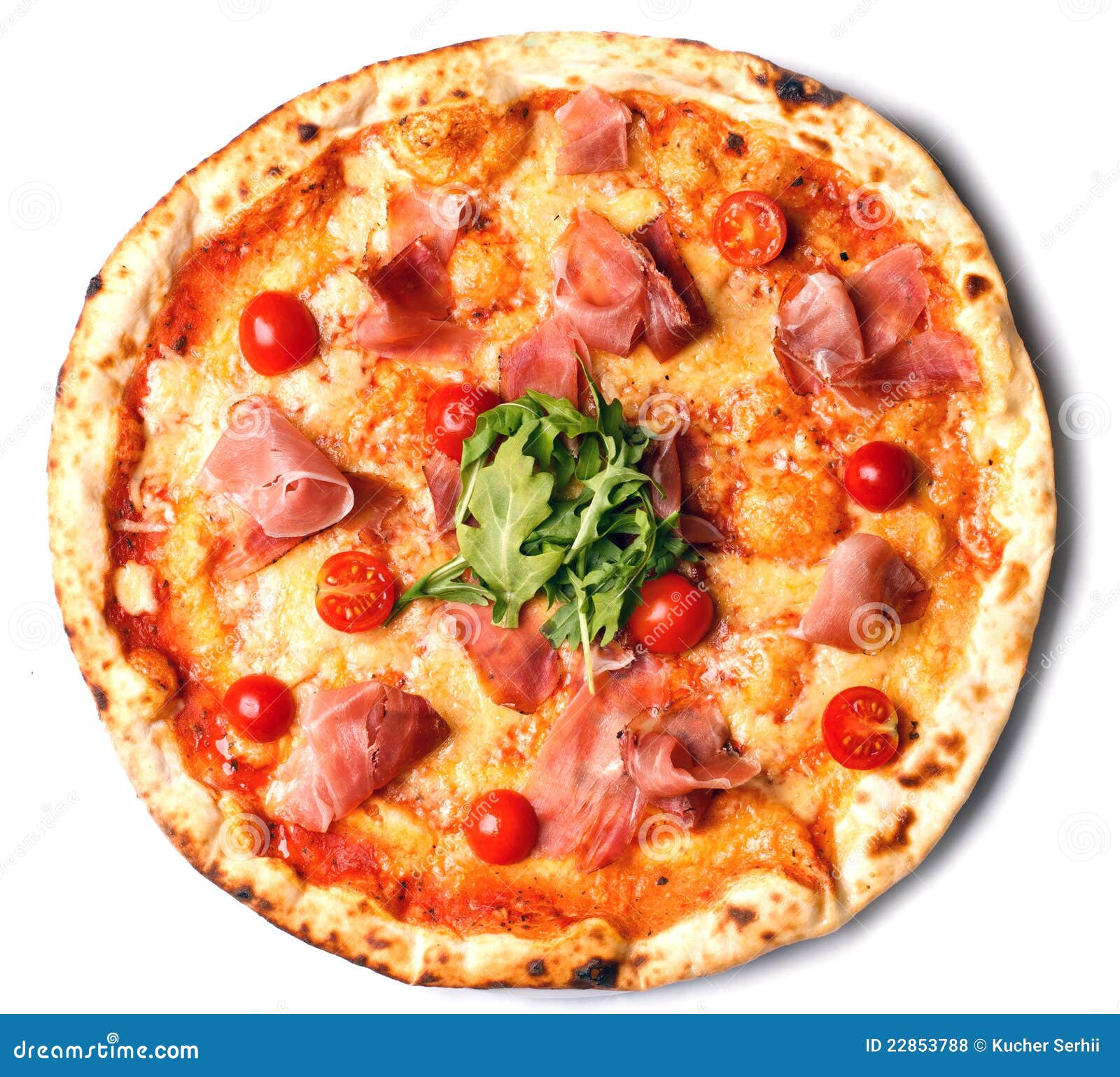 Pizza Redonda Com Presunto, Tomates E Verdes Foto de Stock - Imagem de ...