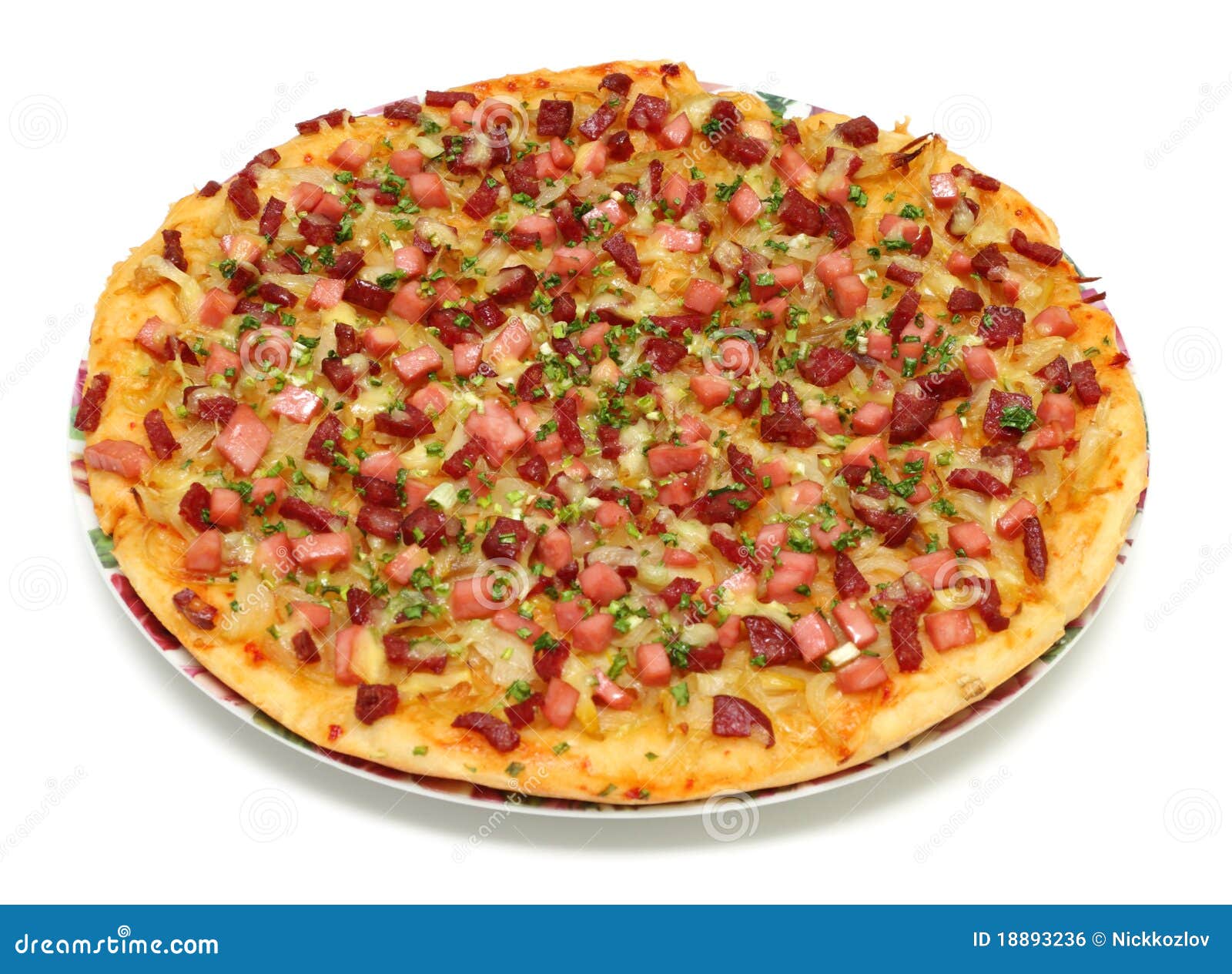 Pizza redonda en la placa foto de archivo. Imagen de completo - 18893236