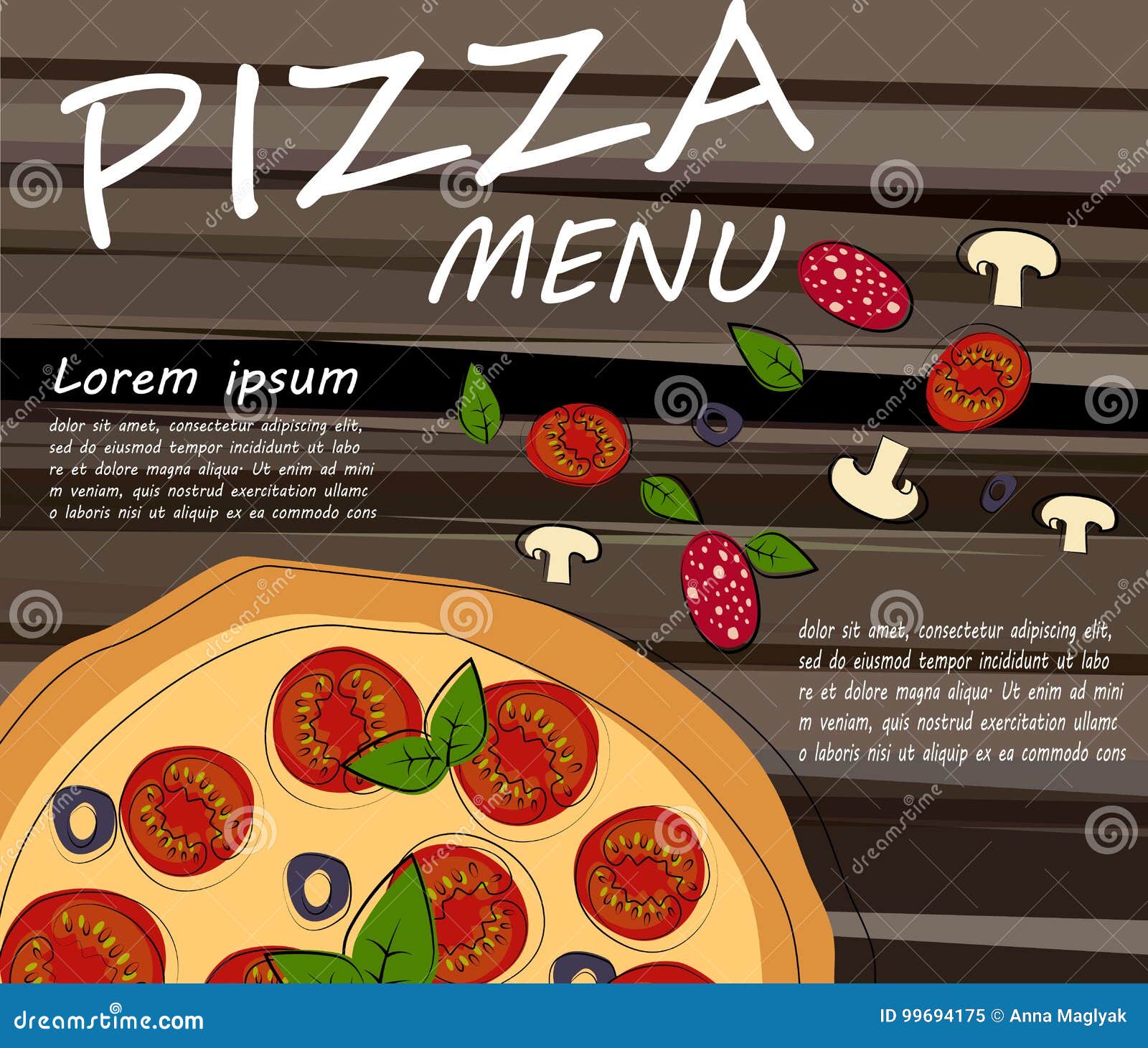 Pizza Restaurant Menu Template with Ingredients. Vector Stock Vector ...