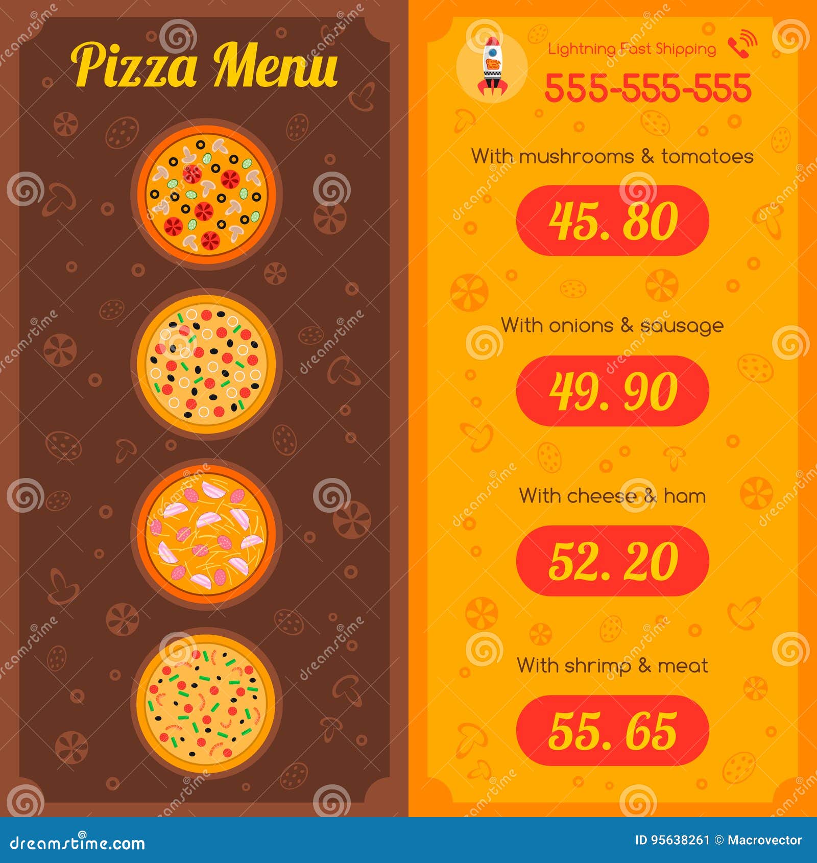 Pizza restaurant menu stock vector. Illustration of meat - 95638261