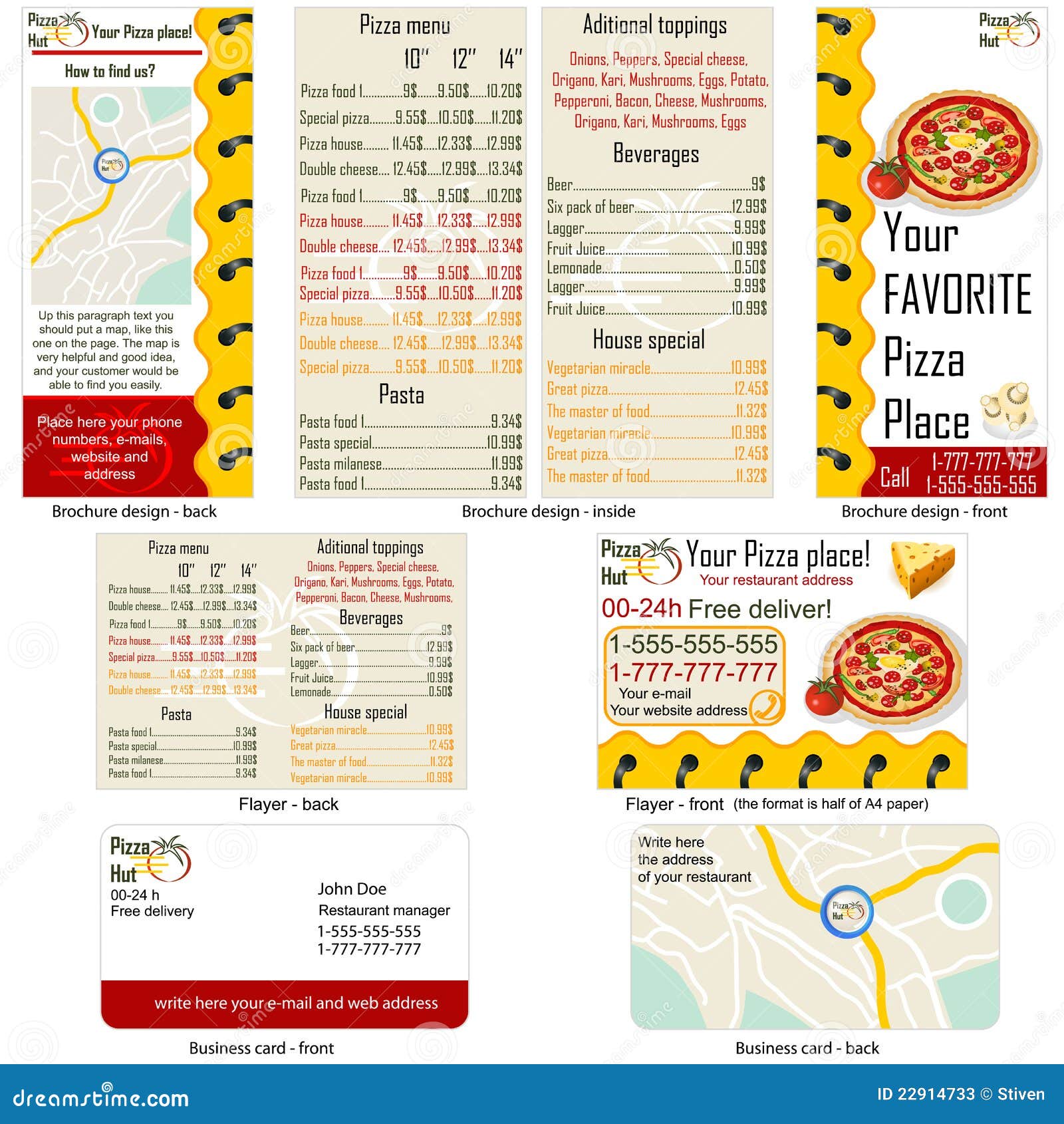 Pizza Restaurant Menu Template - Front And Back Royalty-Free Stock ...