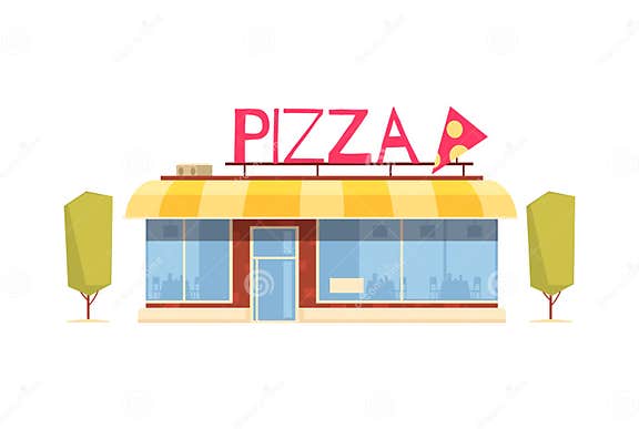 Pizza Restaurant Storefront Composition Stock Vector - Illustration of ...