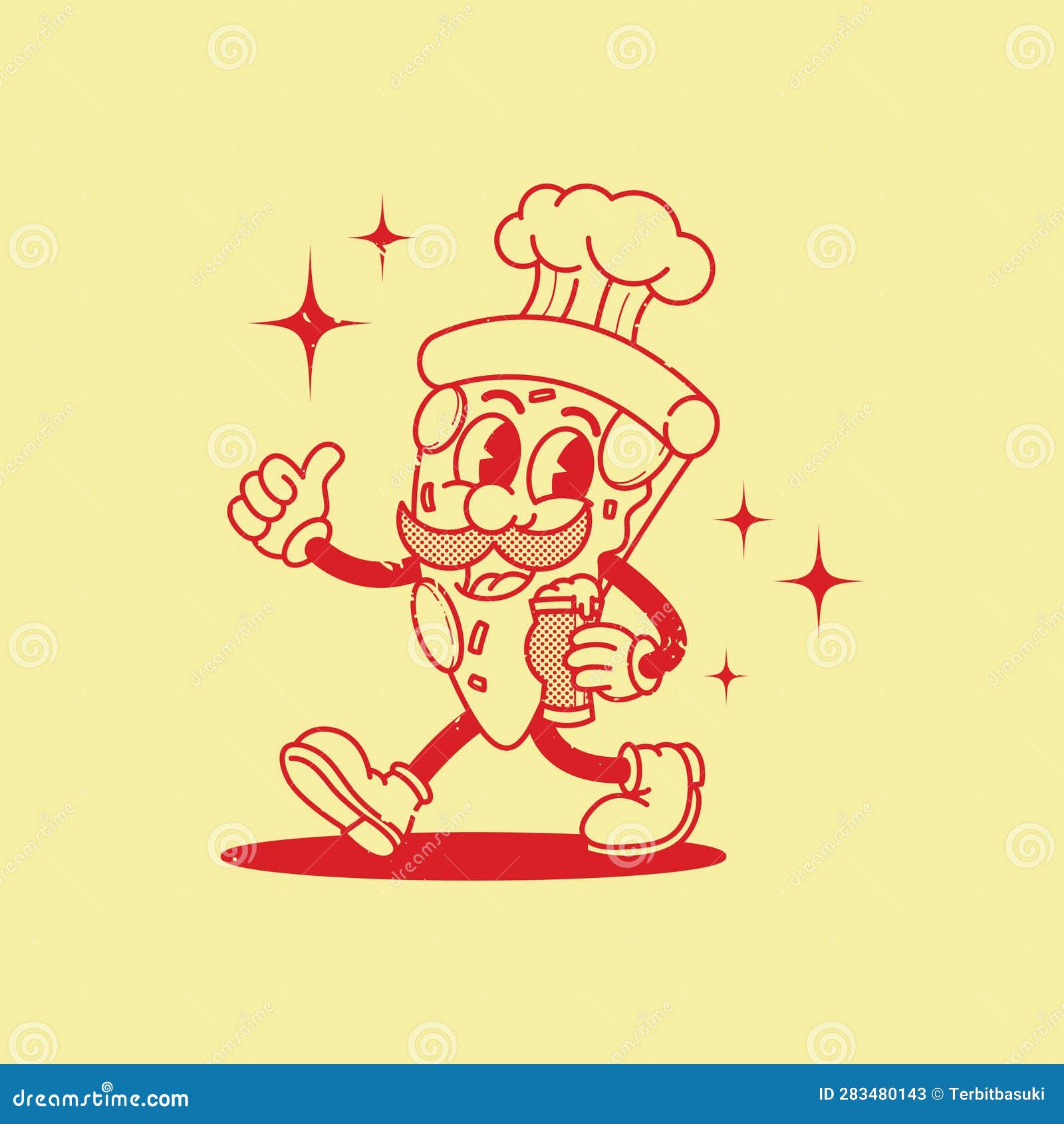 Pizza Mascot Logo in 80s-style Illustration Stock Vector - Illustration ...