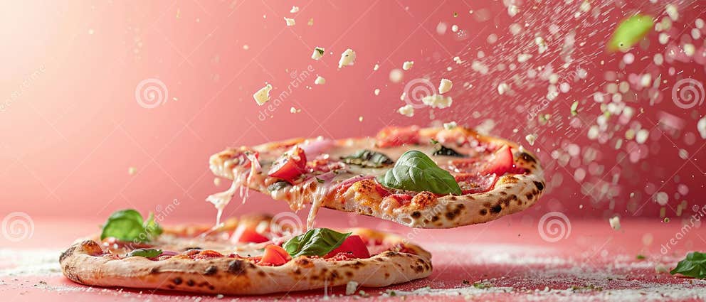 Pizza, Rising, Bullet Shot, Solid Pastel Background Stock Image - Image ...
