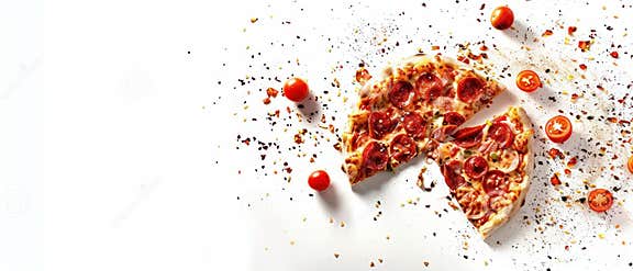 Pizza, Rising, Bullet Shot, Solid White Background Stock Photo - Image ...