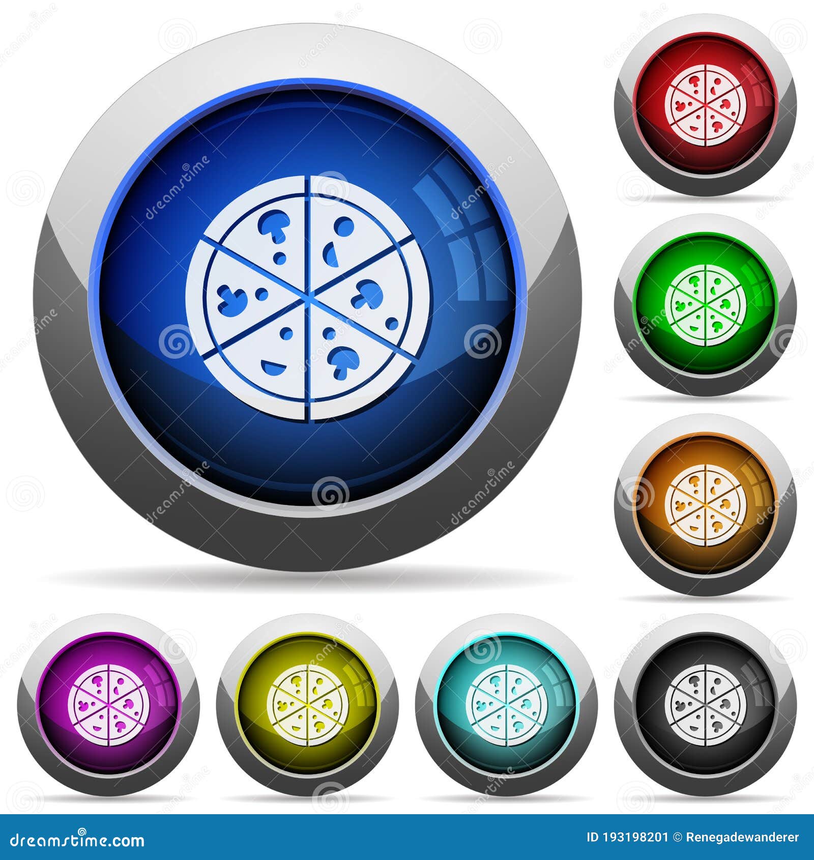 Pizza round glossy buttons stock vector. Illustration of glass - 193198201