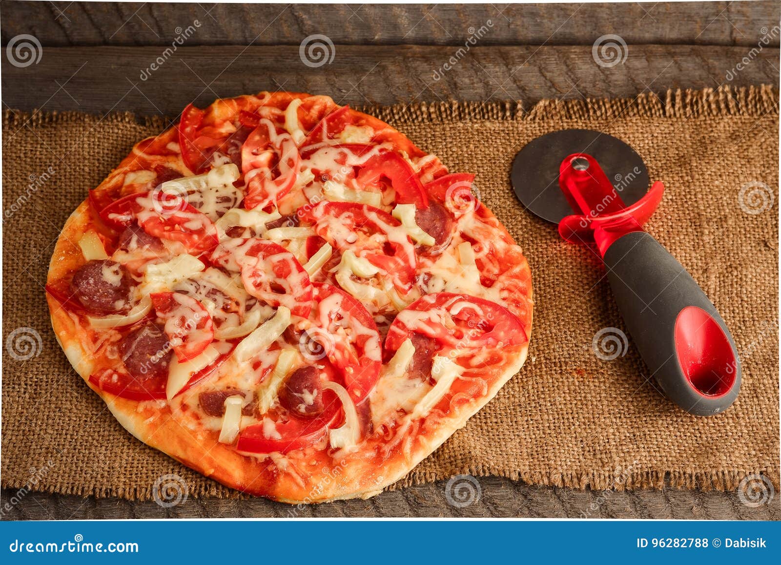 Pizza on Rustic, Vintage Style Wood Background Stock Photo - Image of ...