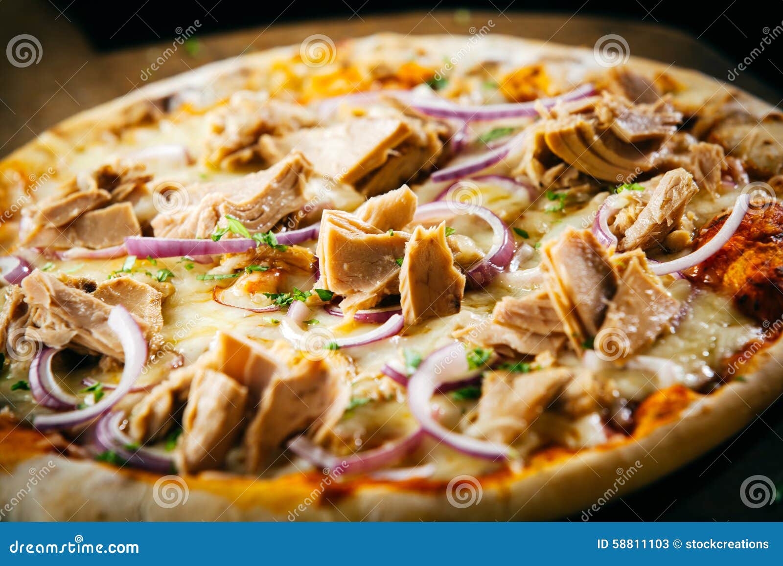 Pizza Saboroso Do Atum Com Ervas E Cebolas Imagem de Stock - Imagem de ...