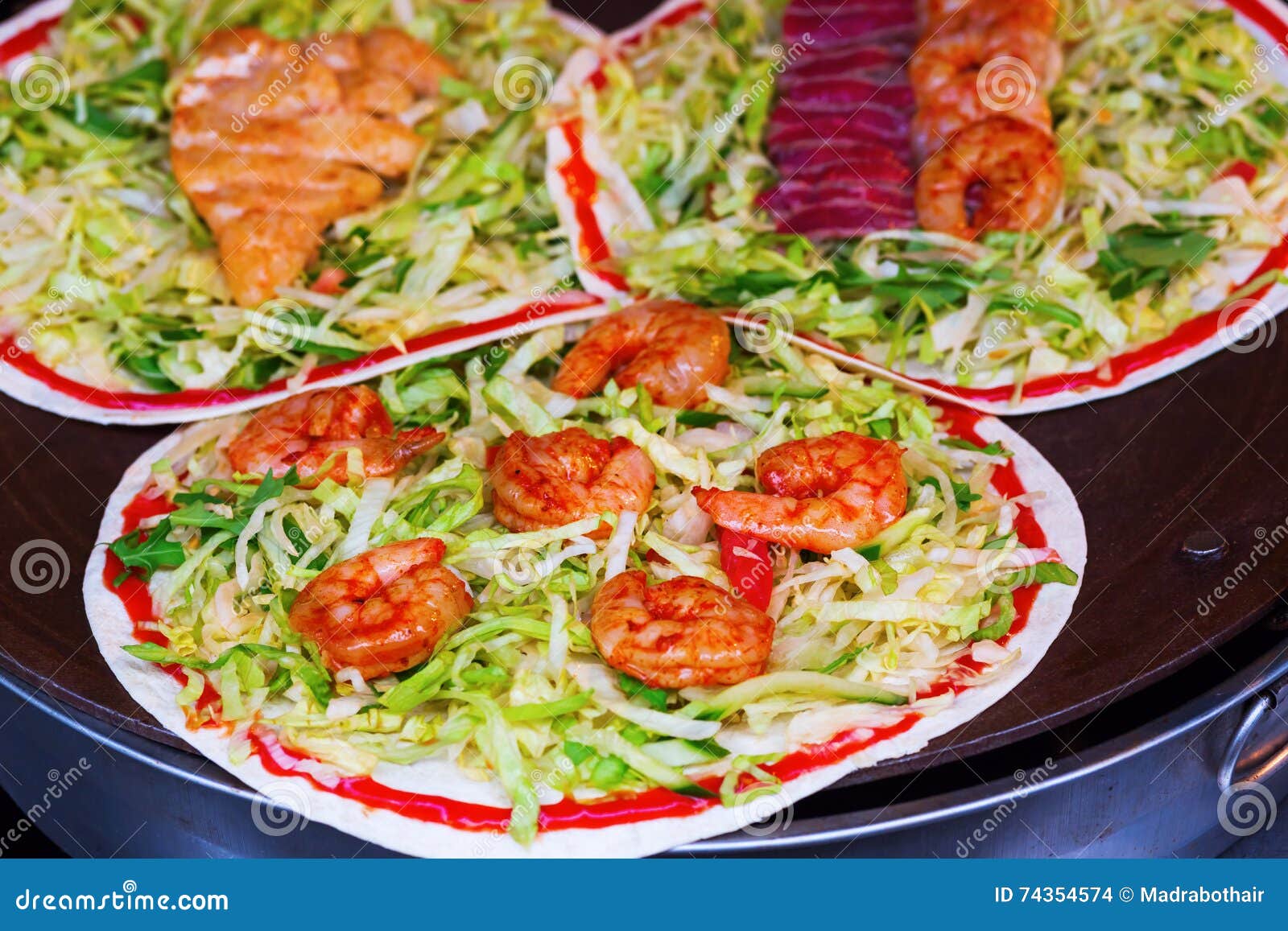 Pizza Samples at a Food Market Stock Photo - Image of shrimps ...