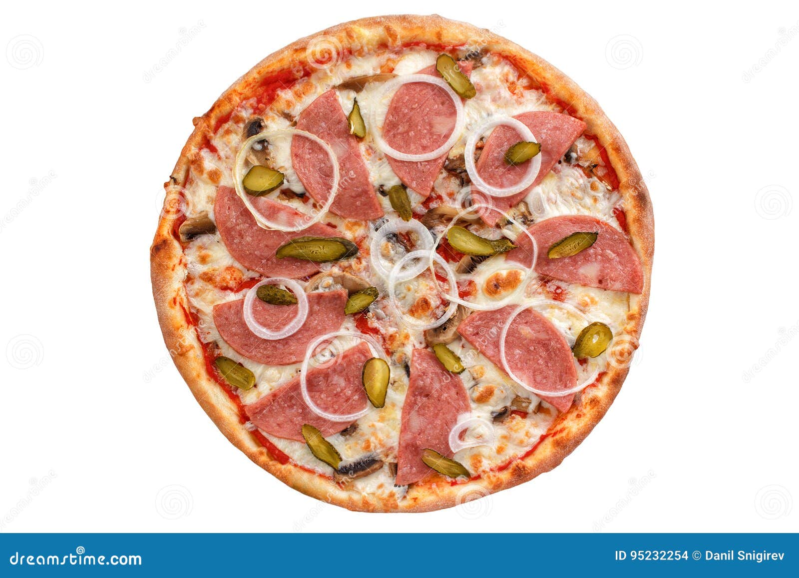 Pizza with Sausage and Gherkins View from the Top. Stock Photo - Image ...