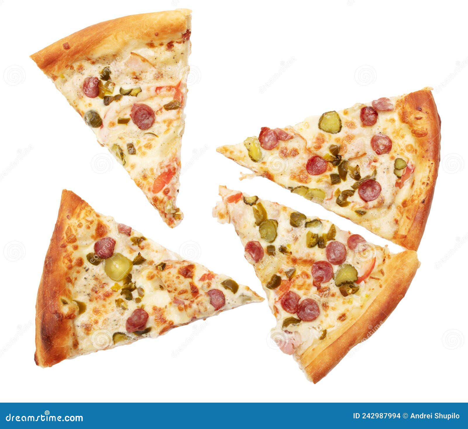 Pizza with Sausages and Cheese Isolated on White Stock Photo - Image of ...