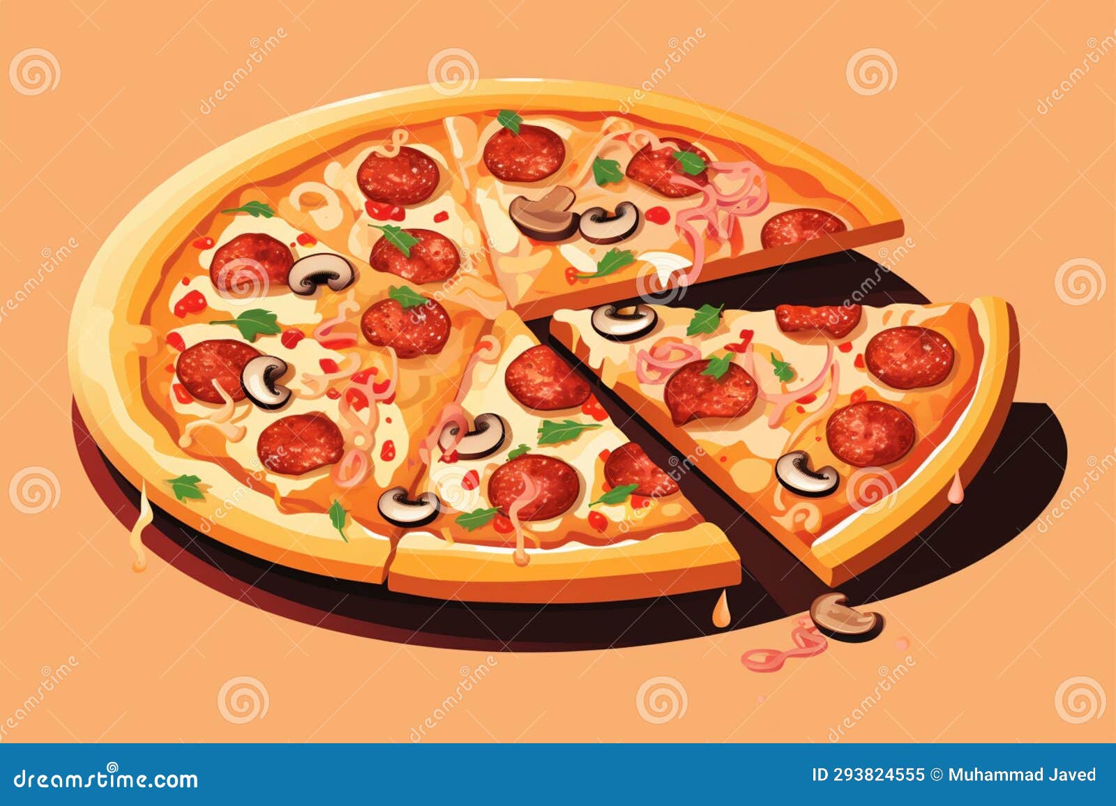 Pizza With Scrumptious Toppings, Depicted In Vector On A Pink Backdrop ...