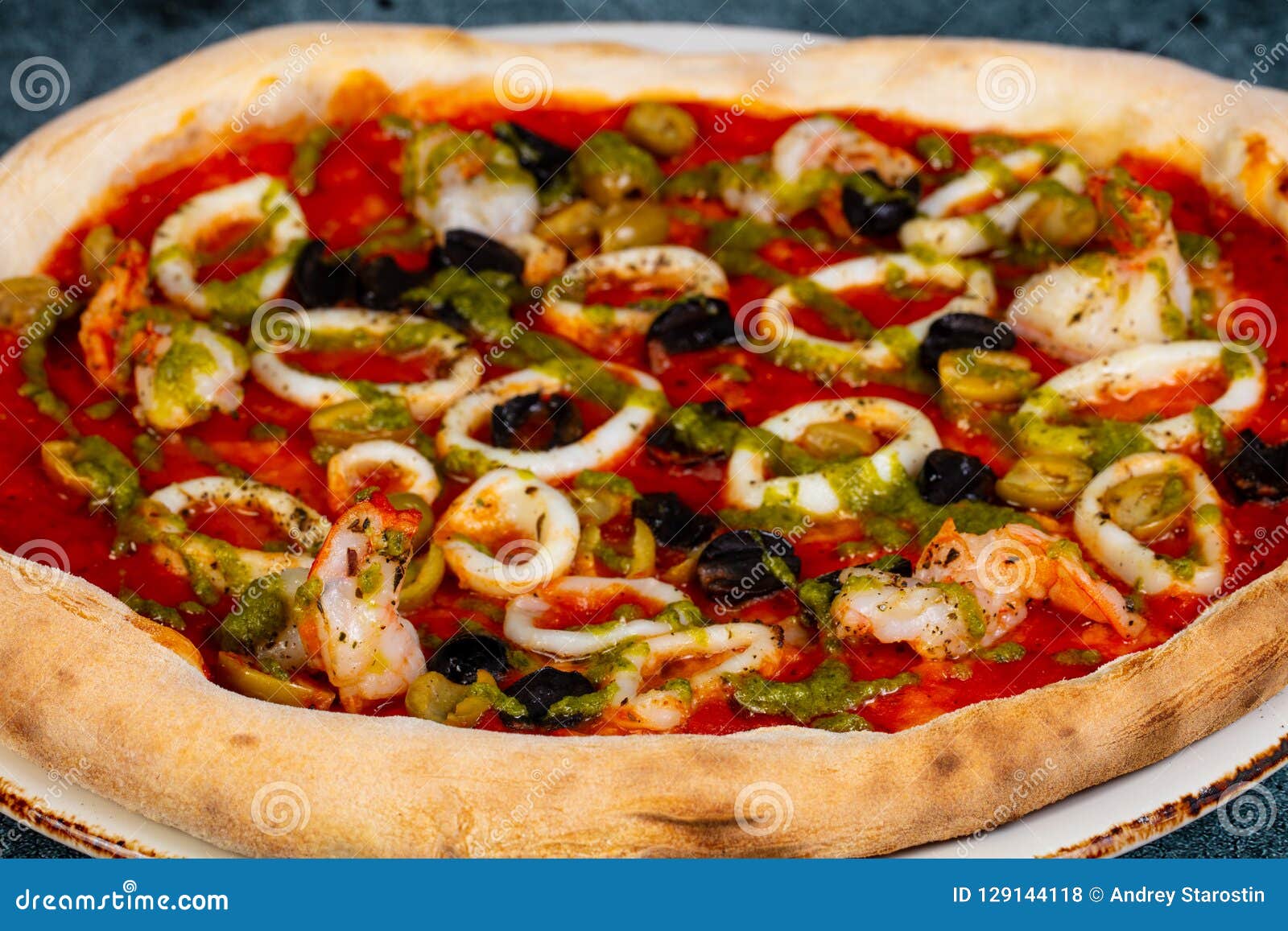 Pizza with seafood stock photo. Image of crust, baked - 129144118