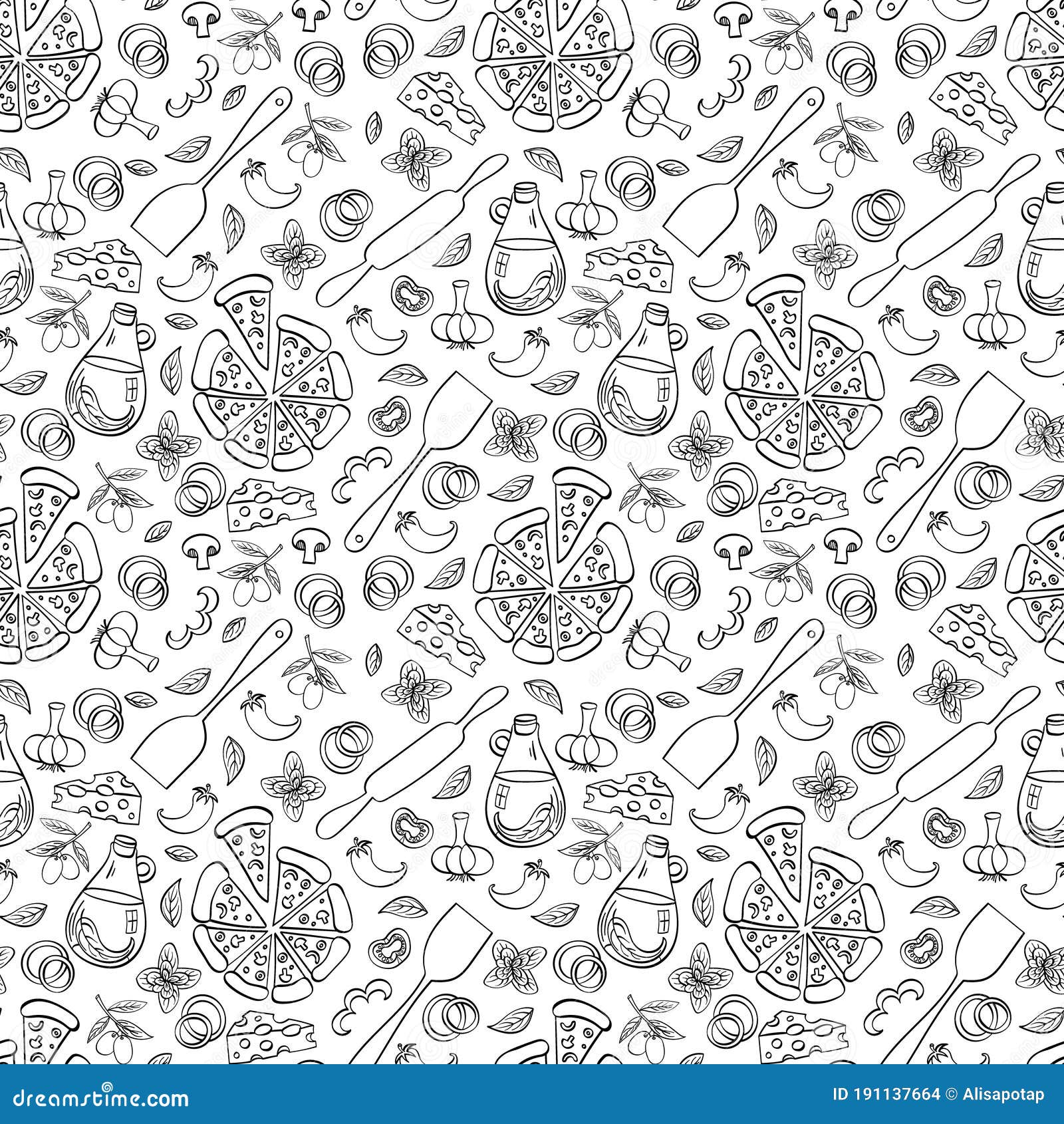 Pizza Seamless Pattern on White Background Stock Vector - Illustration ...