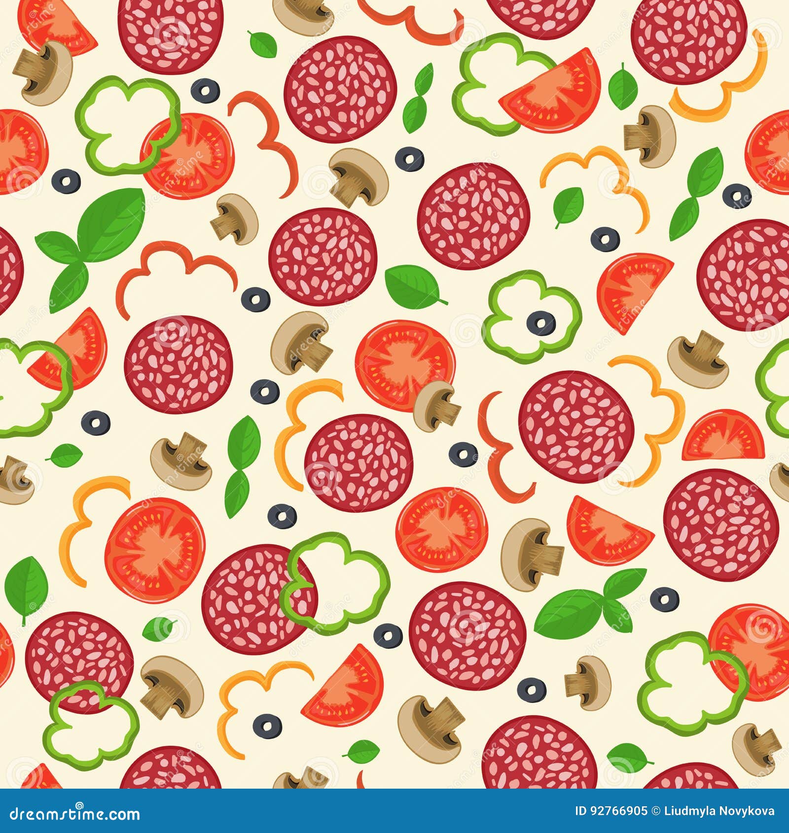 Pizza Seamless Pattern with Elements Stock Vector - Illustration of ...