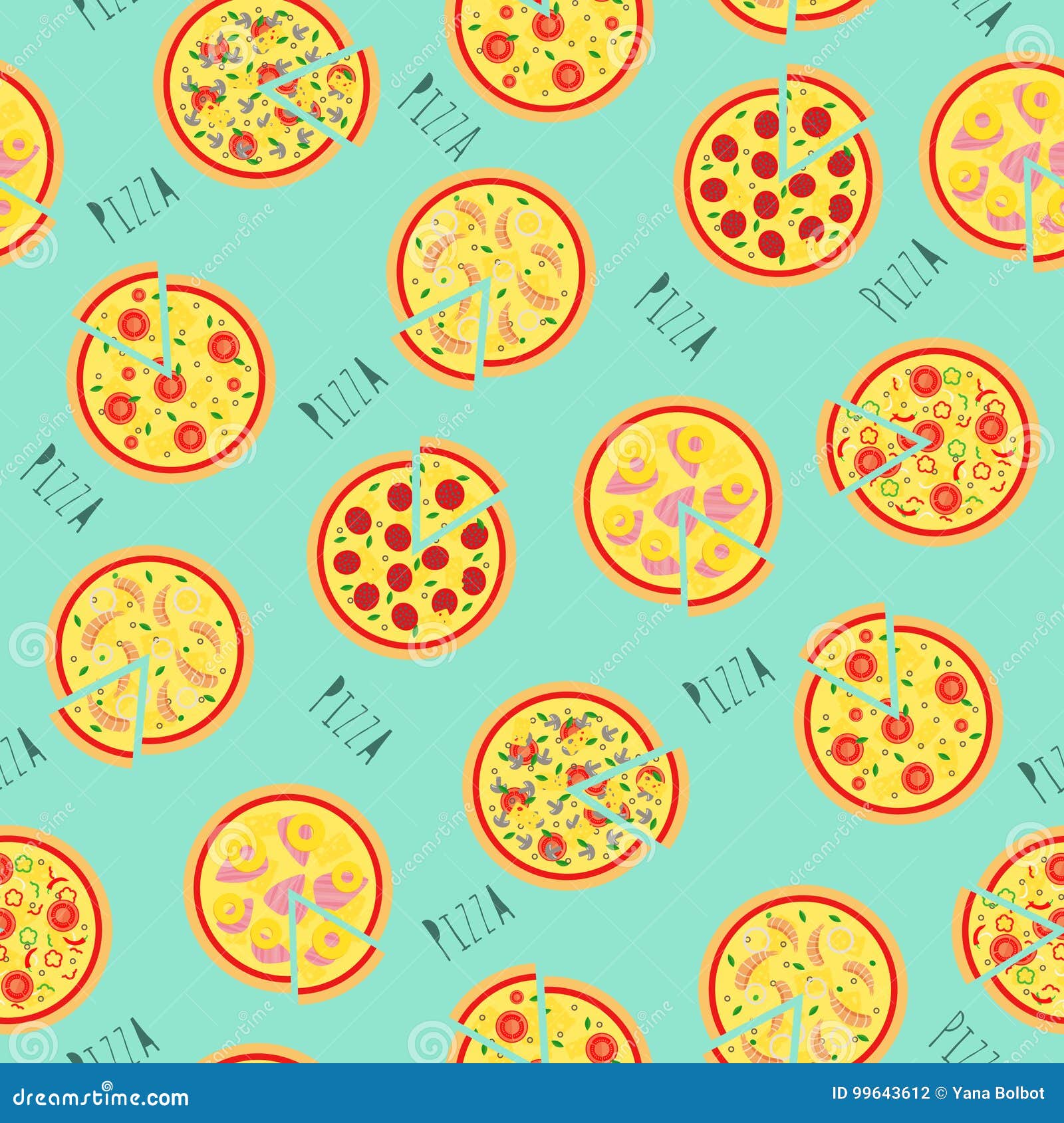 Pizza seamless pattern stock vector. Illustration of element - 99643612