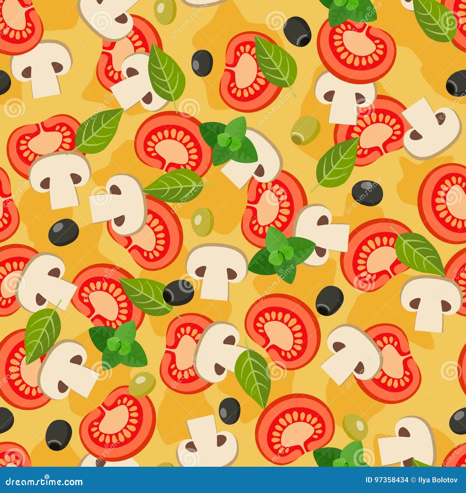 Pizza seamless pattern. stock vector. Illustration of mozzarella - 97358434