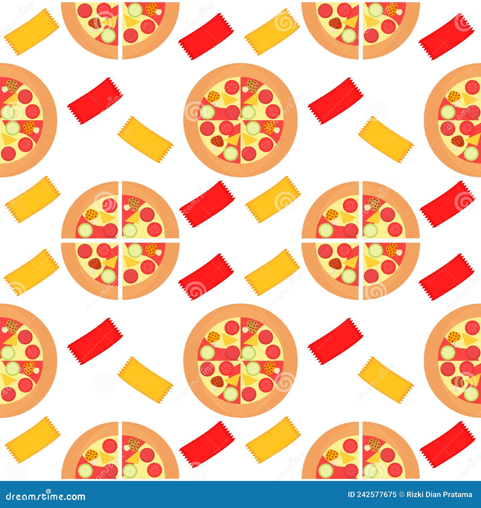 Pizza Seamless Pattern on White Background Stock Vector - Illustration ...