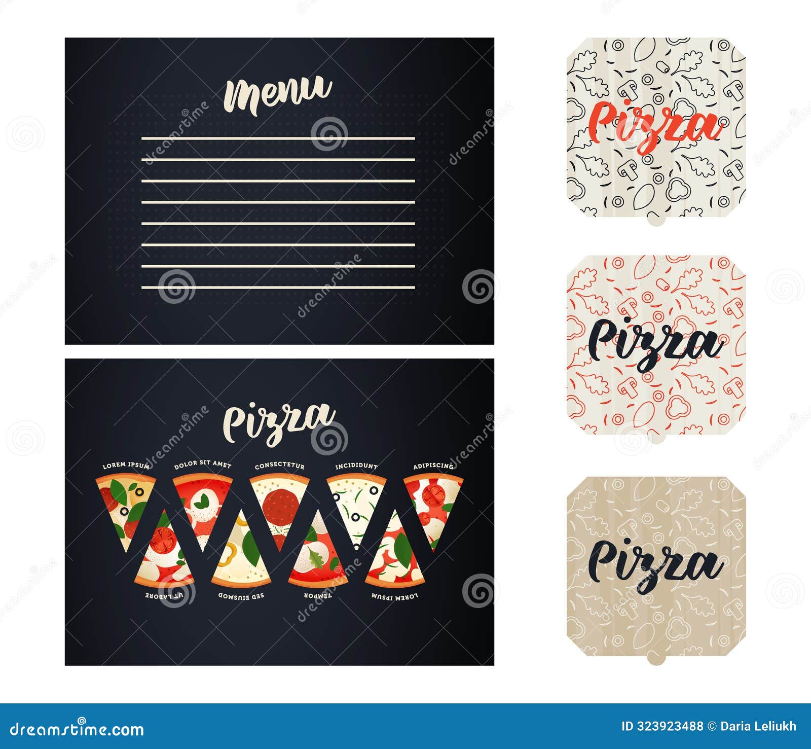 Pizza Set. Pizza Kinds Poster, Template Menu on a Blackboard, Various ...