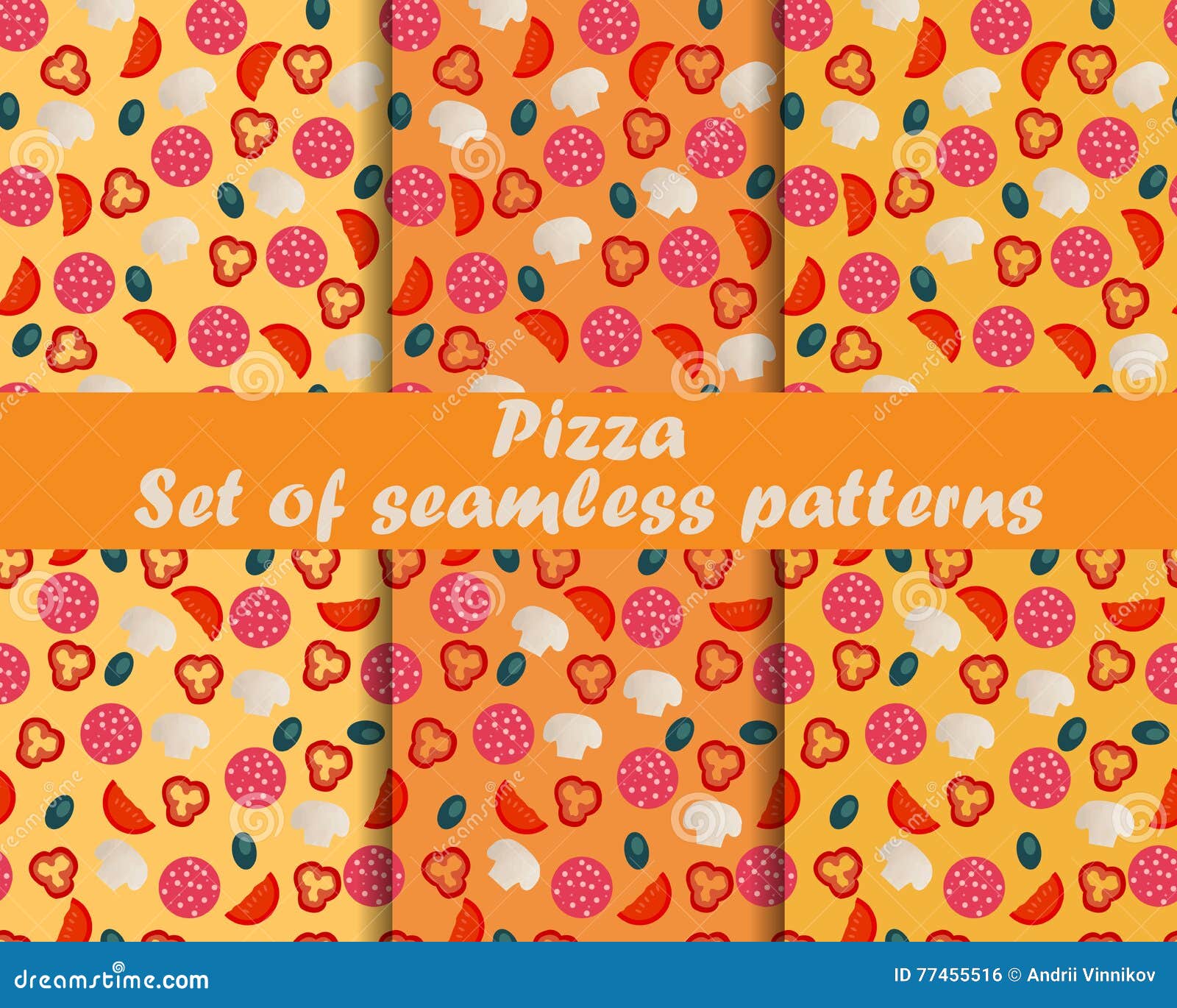 Pizza. Set of Seamless Patterns. Ingredients for Pizza. the Pattern for ...