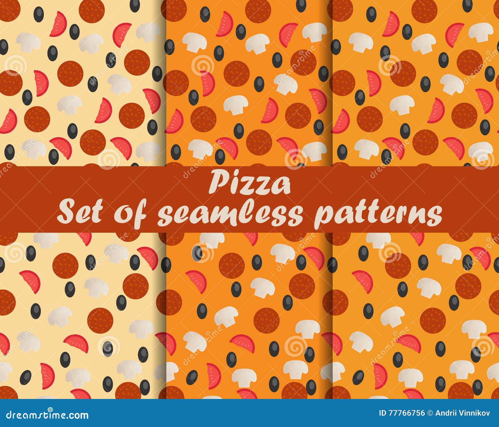 Pizza. Set of Seamless Patterns. Ingredients for Pizza. the Pattern for ...