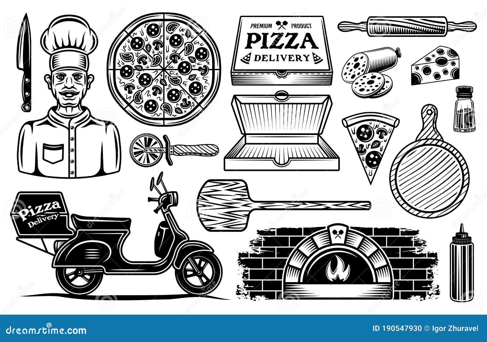 Pizza Set of Vector Graphic Objects or Elements Stock Vector ...