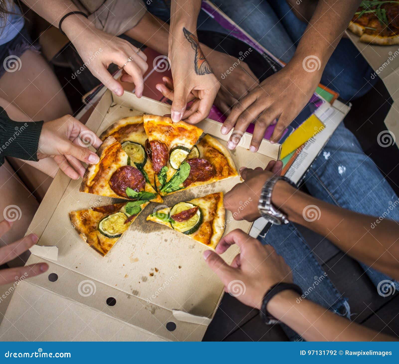 Pizza Sharing Togetherness Friendship Community Concept Stock Photo ...