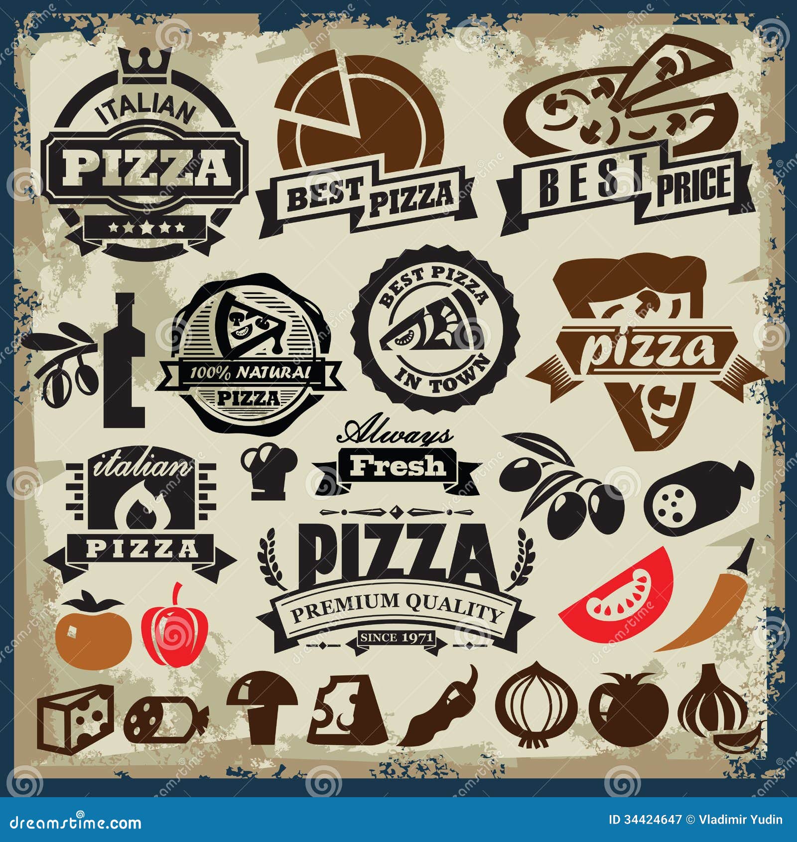 Pizza sign set stock vector. Illustration of grunge, graphic - 34424647