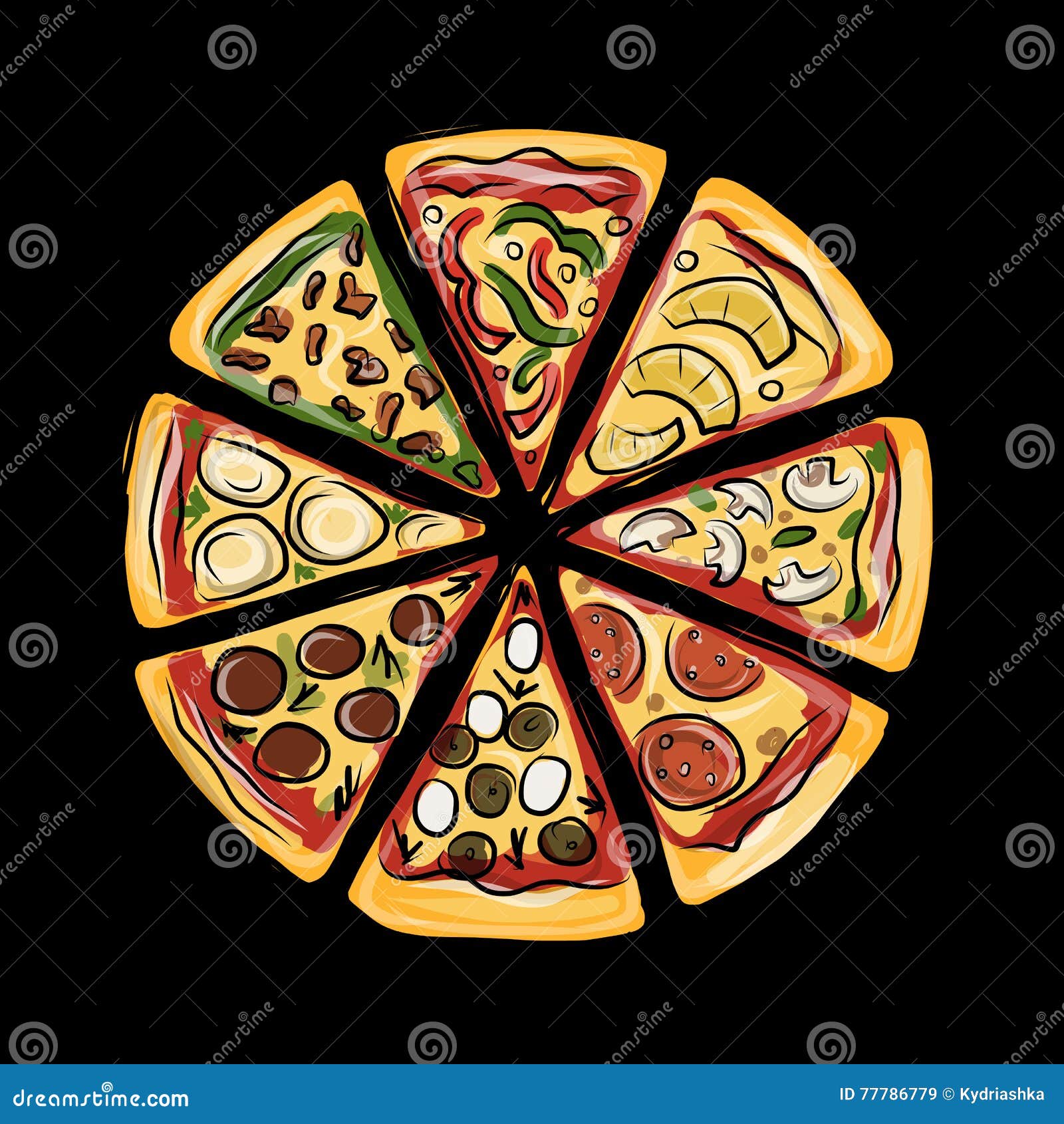 Pizza, Sketch for Your Design Stock Vector - Illustration of delicious ...