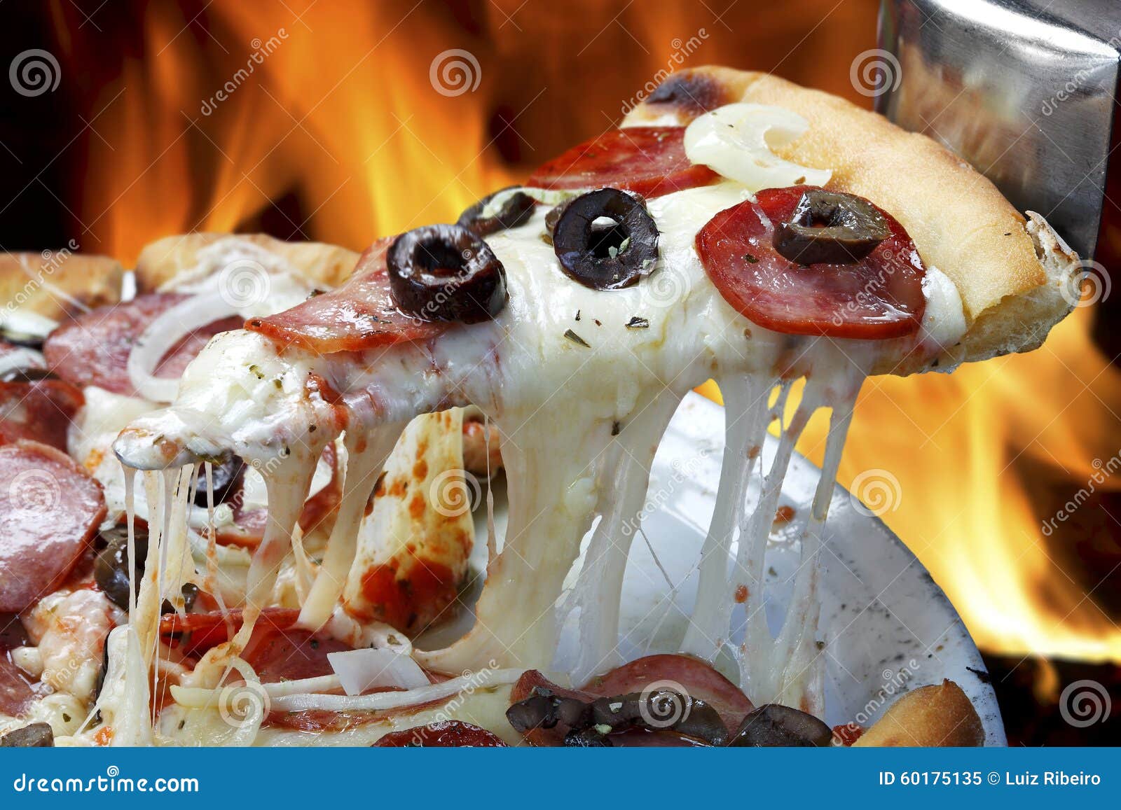 Pizza slice stock image. Image of olives, delicious, leaf - 60175135