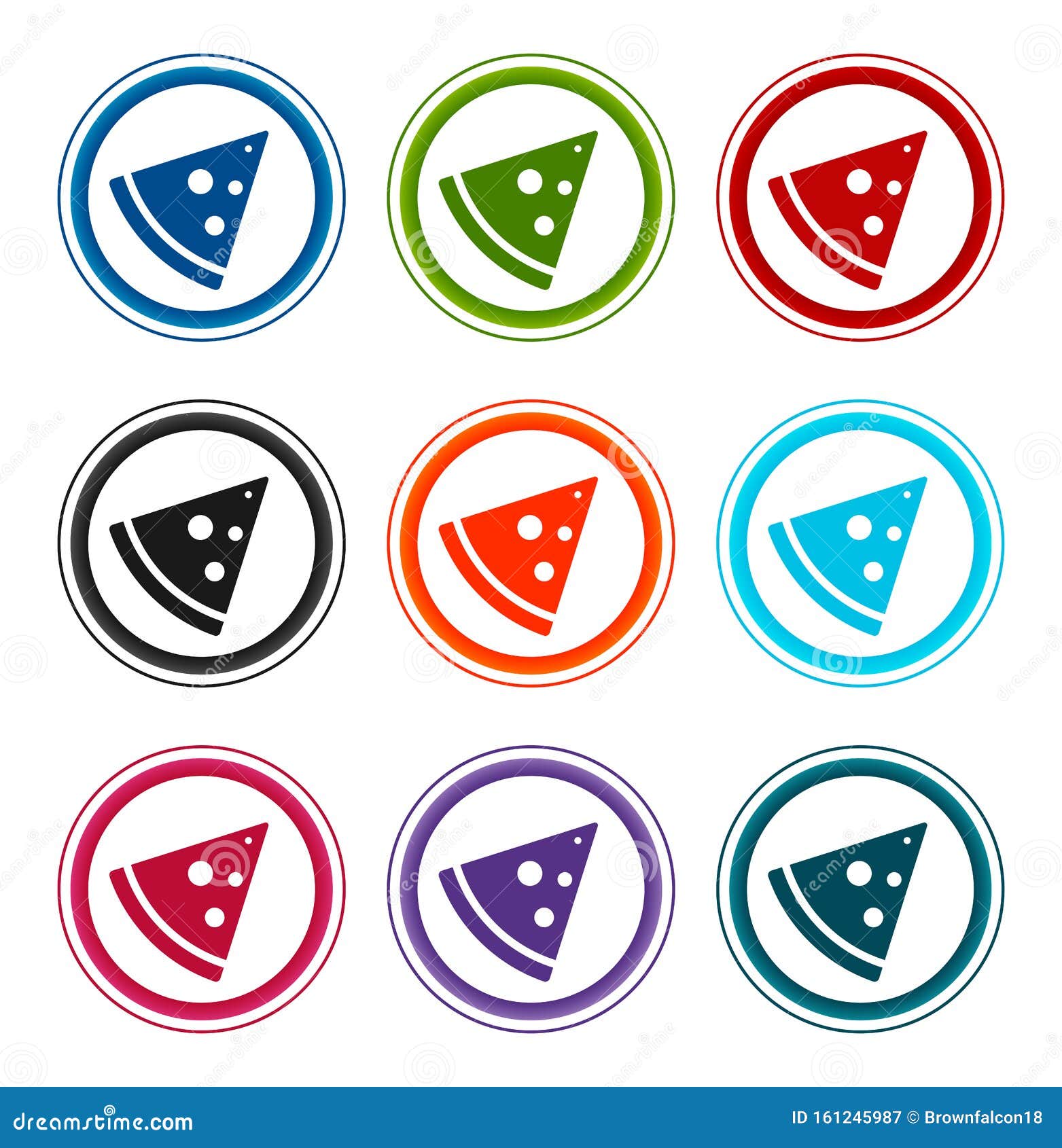 Pizza Slice Icon Flat Round Buttons Set Illustration Design Stock ...