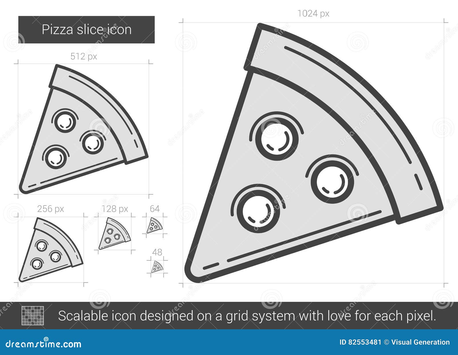 Pizza slice line icon. stock vector. Illustration of cuisine - 82553481