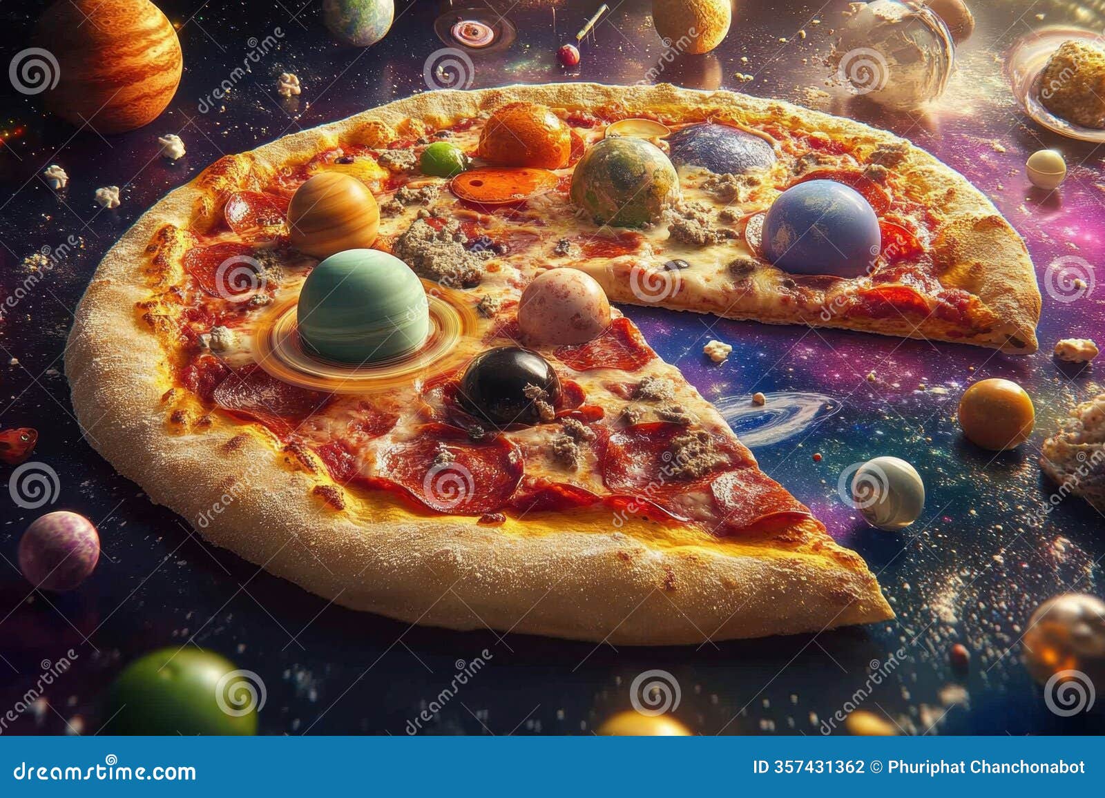 A Pizza with a Slice Missing and the Rest of the Pizza Covered in ...