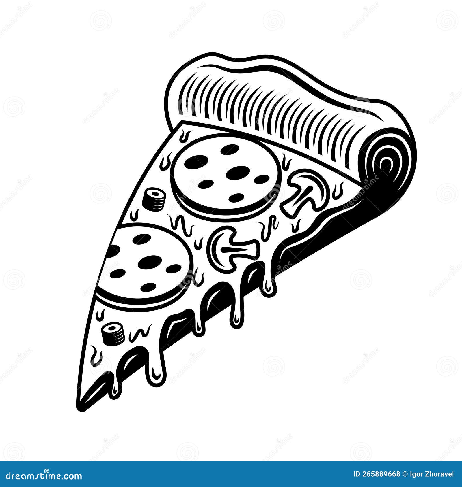 Pizza Slice Vector Object or Design Element in Vintage Monochrome Style ...
