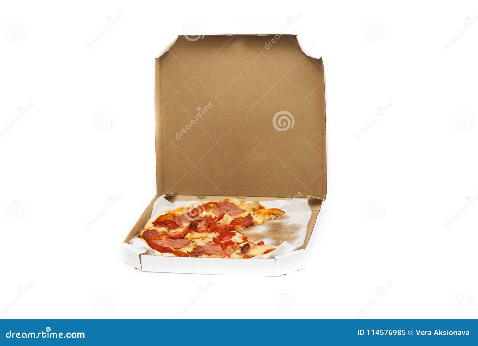 Pizza Slices in a Box, Tomatoes, Cheese, Meat Stock Image - Image of ...