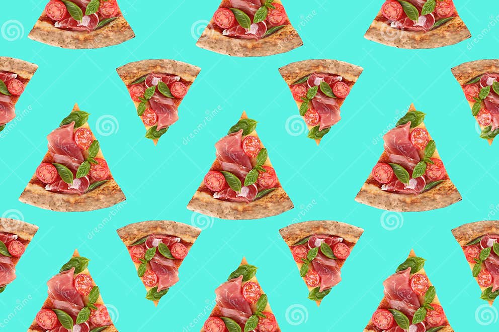 Pizza Slices on Light Blue. Pattern Design Stock Photo - Image of ...