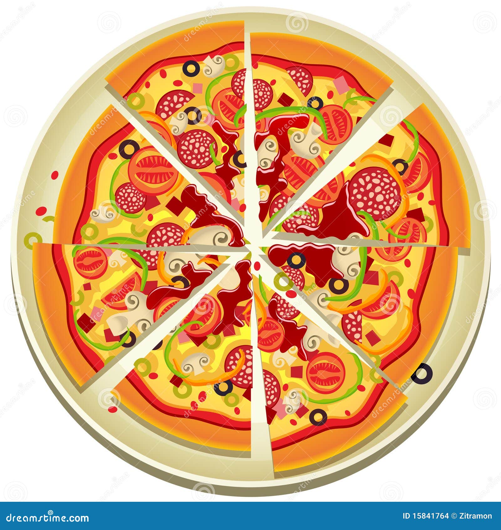 Pizza Slices on the Plate stock vector. Illustration of tasty - 15841764