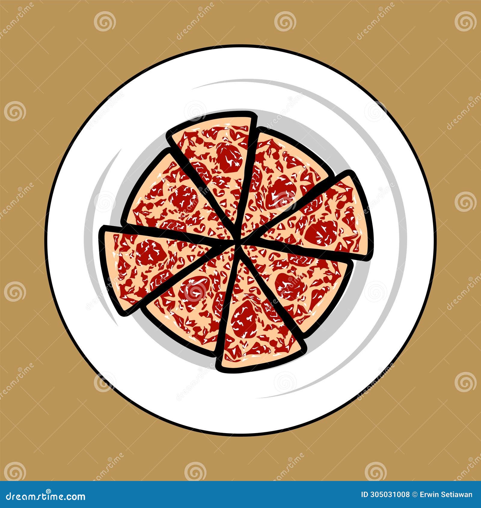 Pizza Slices on a Plate Top View Vector Illustration Stock Vector ...