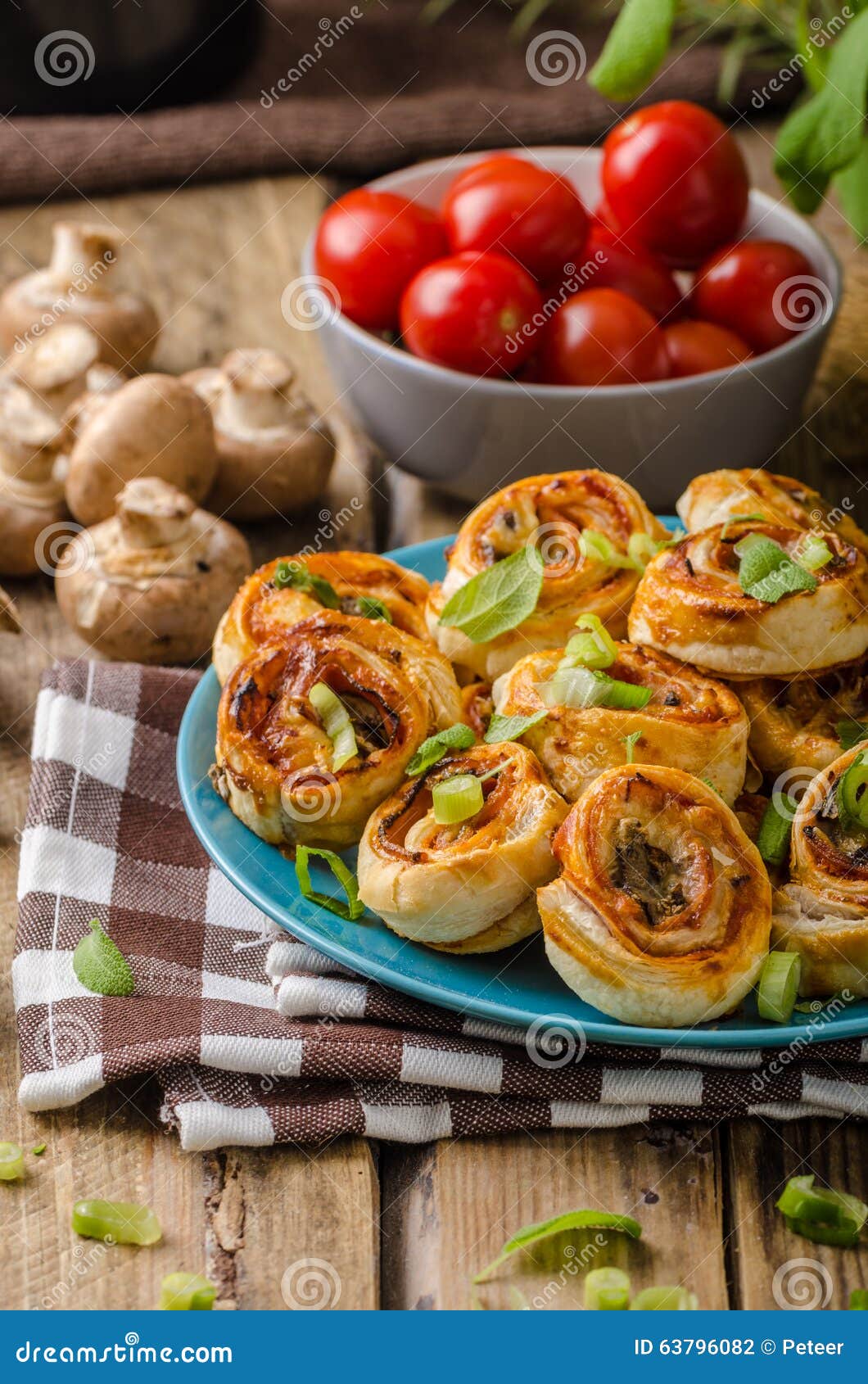 Pizza snails puff pastry stock photo. Image of crust - 63796082