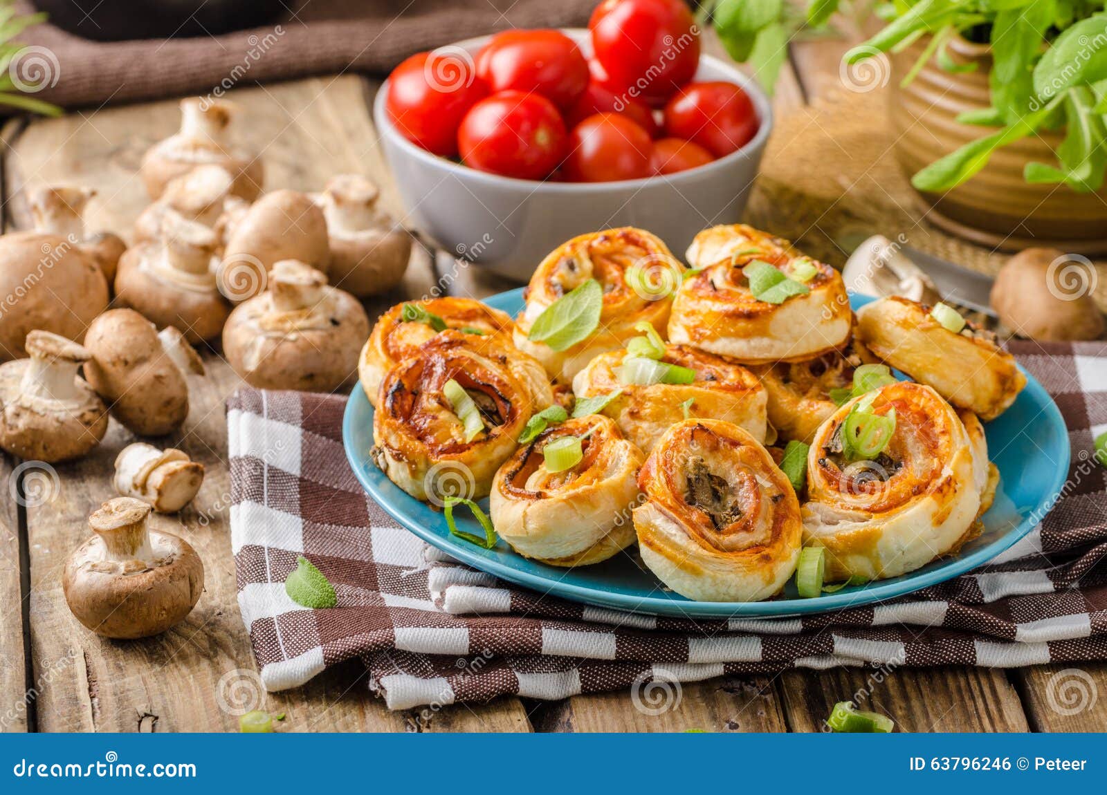 Pizza snails puff pastry stock photo. Image of cherry - 63796246