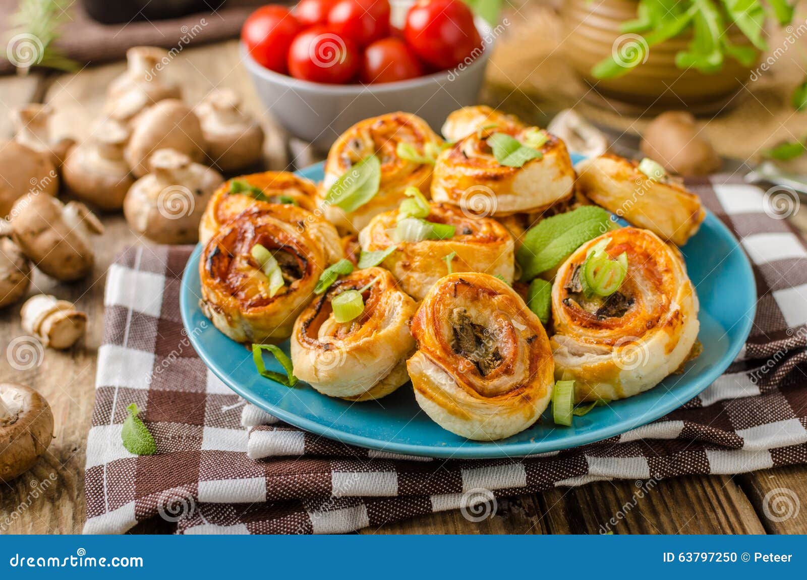 Pizza snails puff pastry stock photo. Image of crust - 63797250
