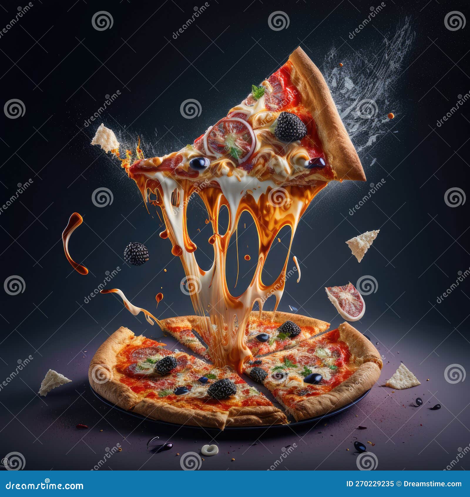 Pizza splash with cheese stock illustration. Illustration of ingredient ...