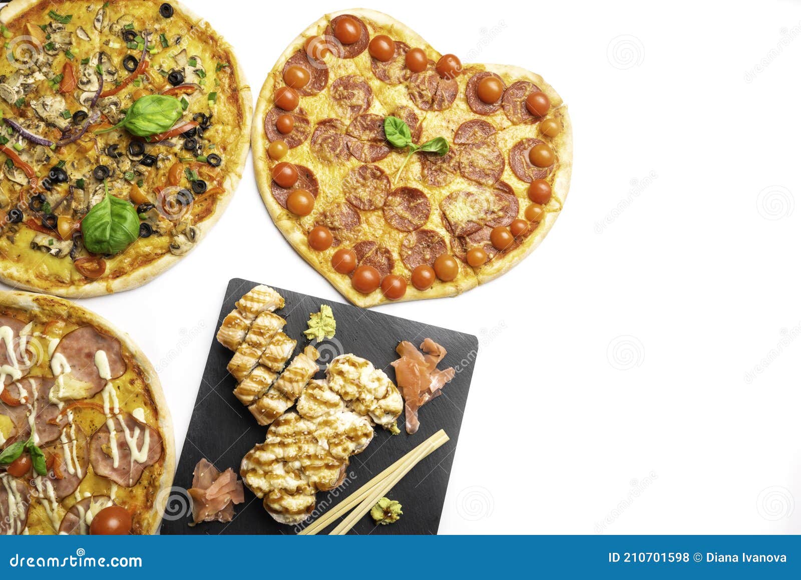 Pizza and Sushi Rolls for Menu Stock Photo - Image of homemade, fresh ...