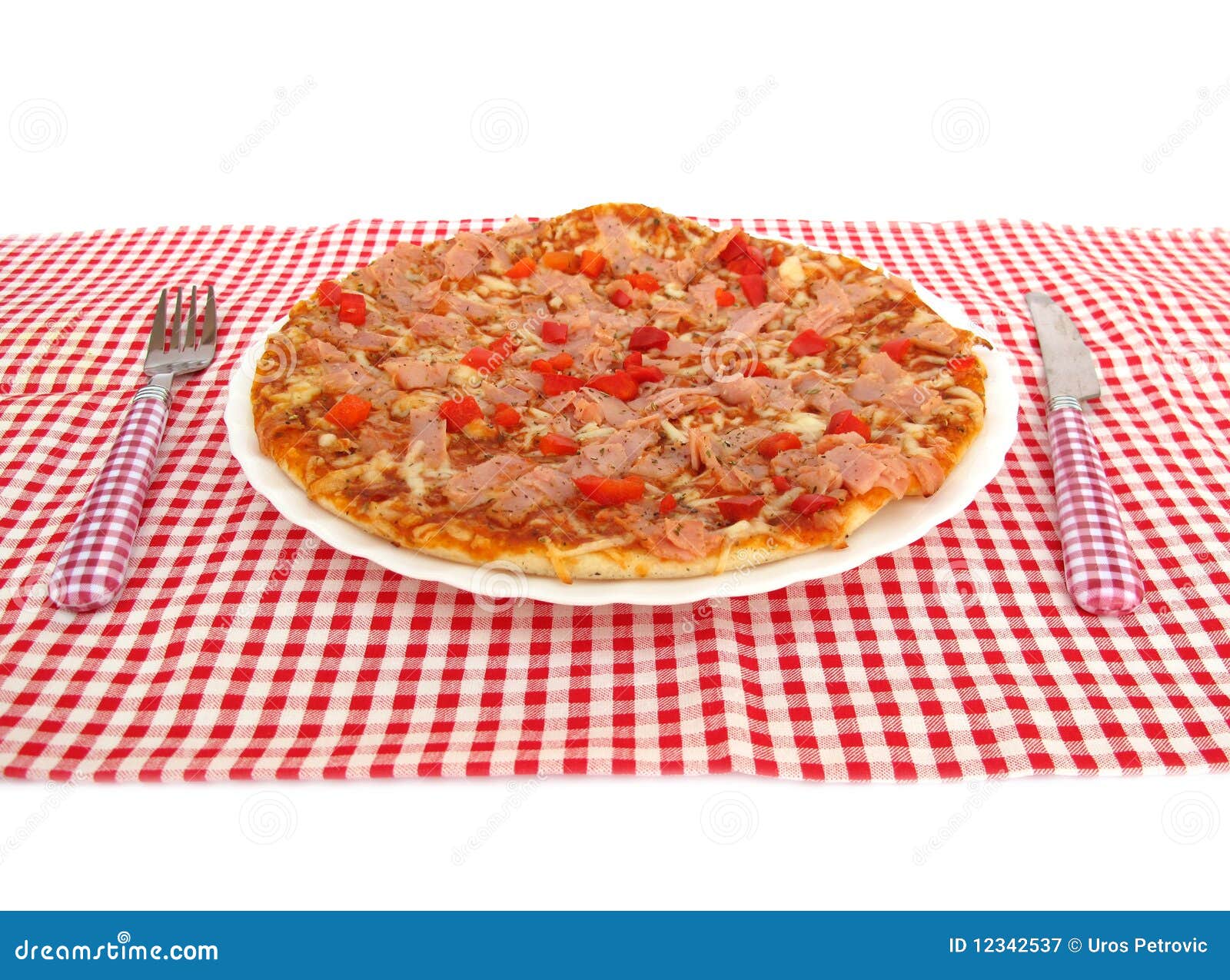 Pizza on table stock image. Image of tablecloth, ingredients - 12342537