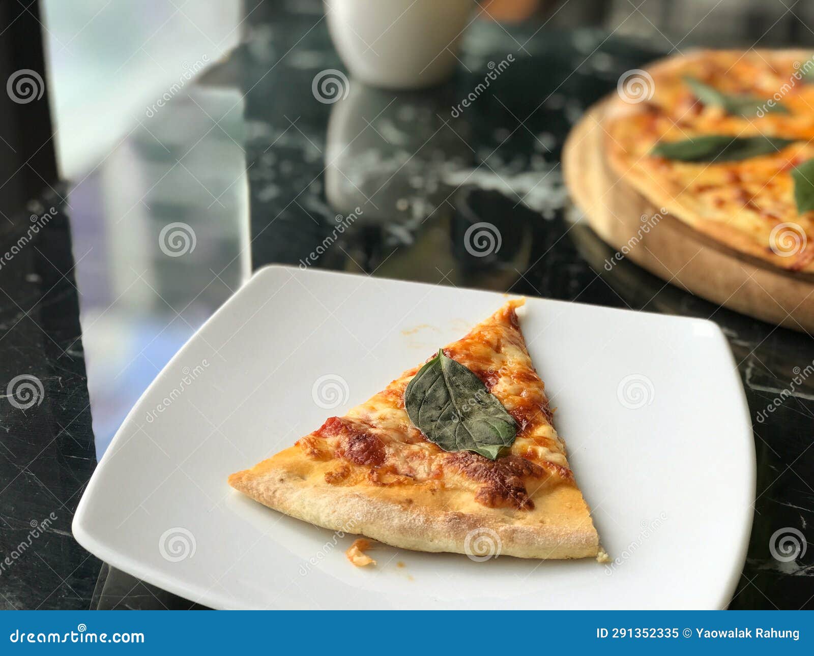 Pizza on the Table in a Cafe with a Cup of Coffee Stock Image - Image ...