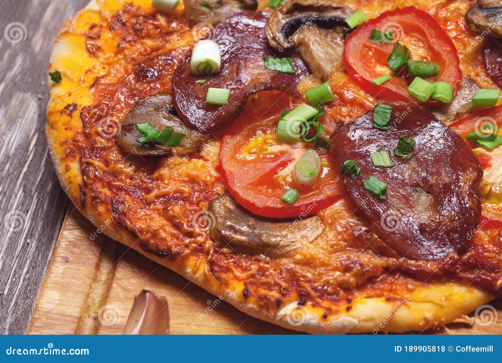 Pizza on the table stock photo. Image of cook, garlic - 189905818