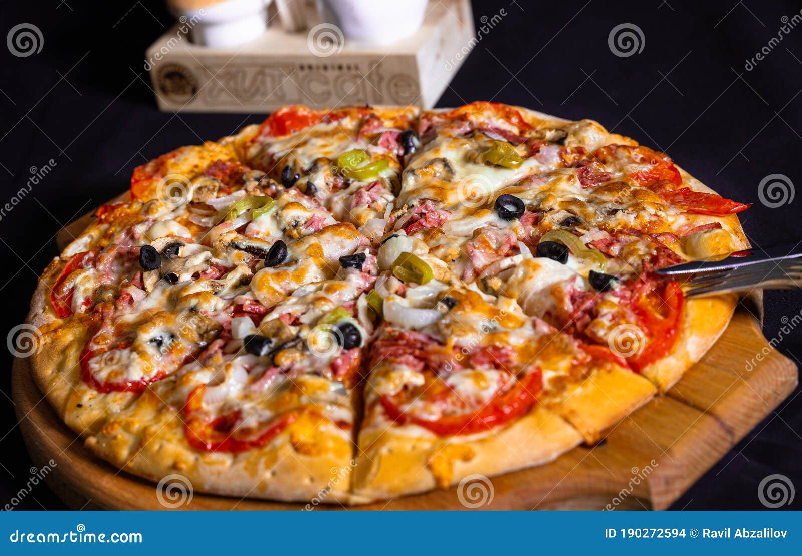 Pizza in table stock photo. Image of mozzarella, delivery - 190272594
