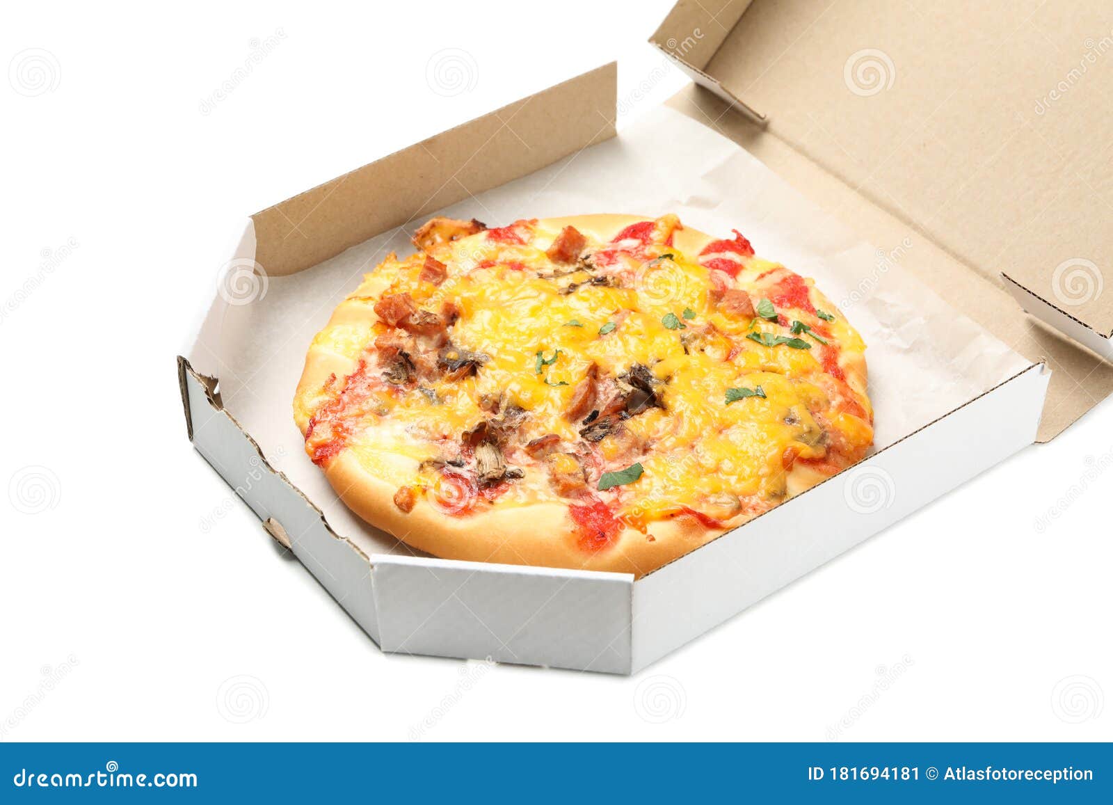 Pizza in Take Away Box Isolated on Background Stock Image - Image of ...