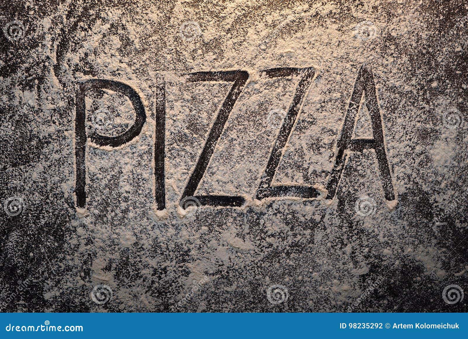 Pizza Text on Flour Top View Stock Photo - Image of delicious, flour ...
